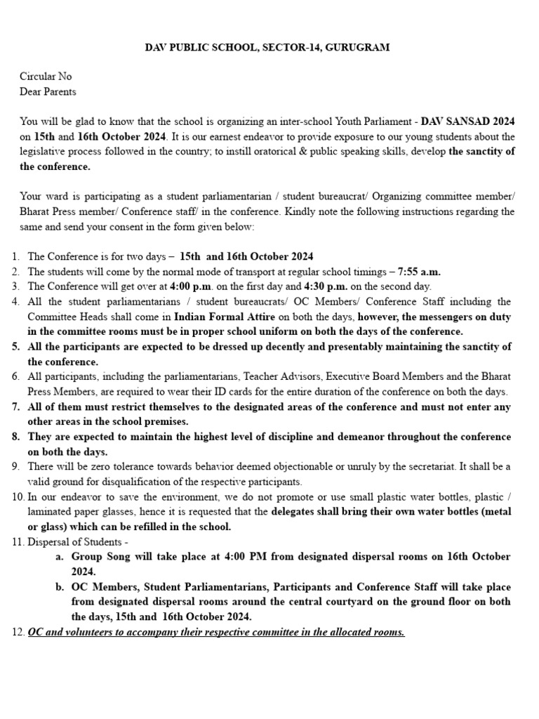 DAV 14 Students Circular | PDF