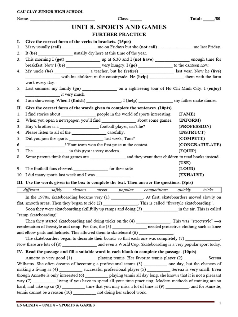 E6. Unit 8 Further Practice | PDF | Roger Federer | Individual Sports