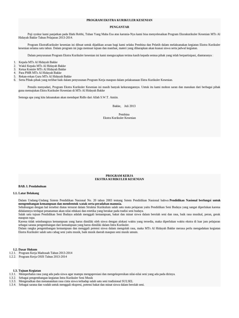 Program Ekstra Kurikuler Kesenian | PDF