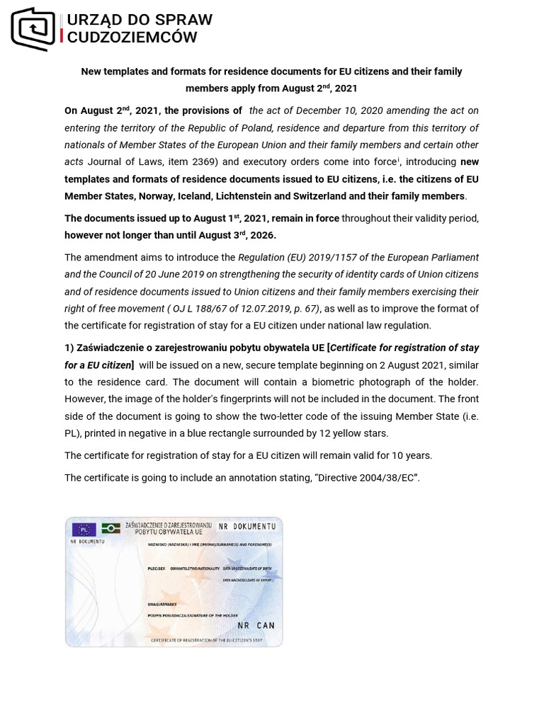 New Templates and Formats For Residence Documents For EU Citizens and ...
