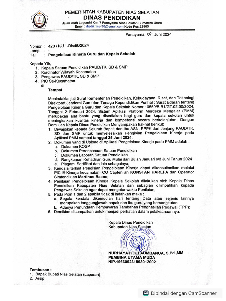 Surat Edaran PMM Guru Dan Kasek | PDF