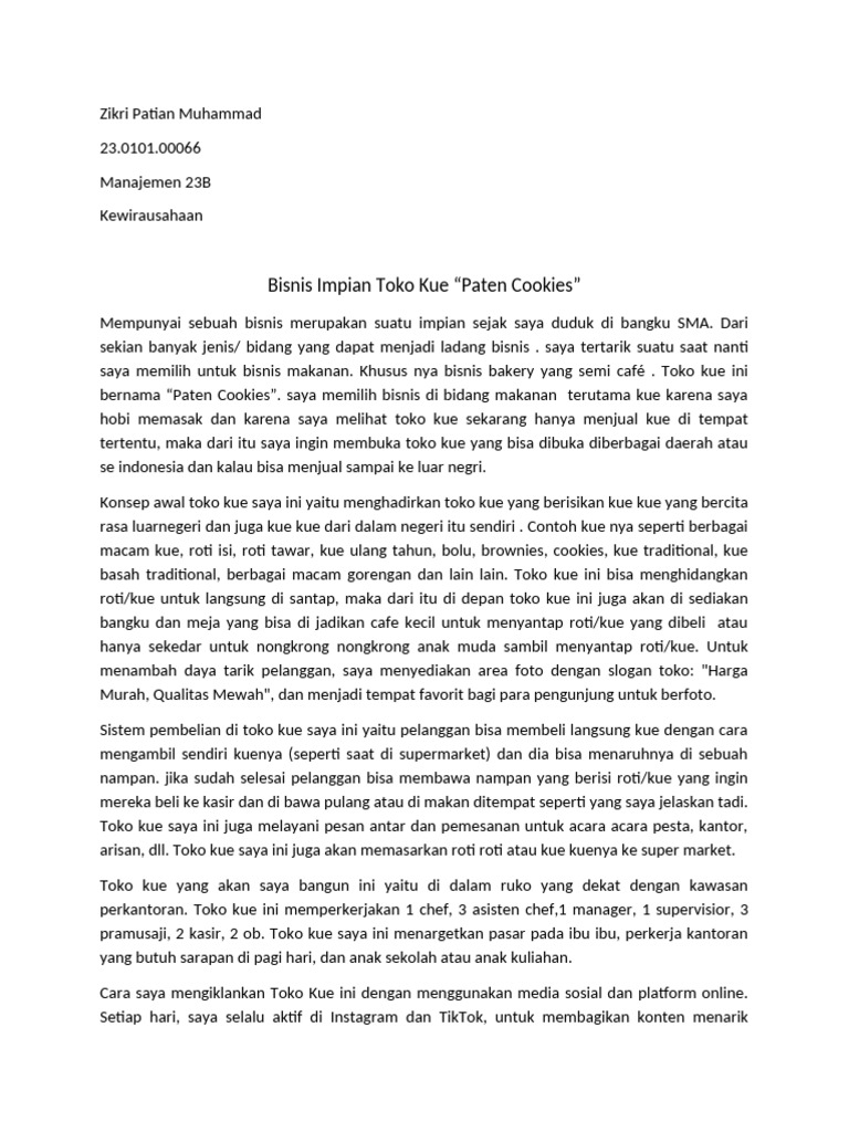 Contoh Bisnis Impian | PDF