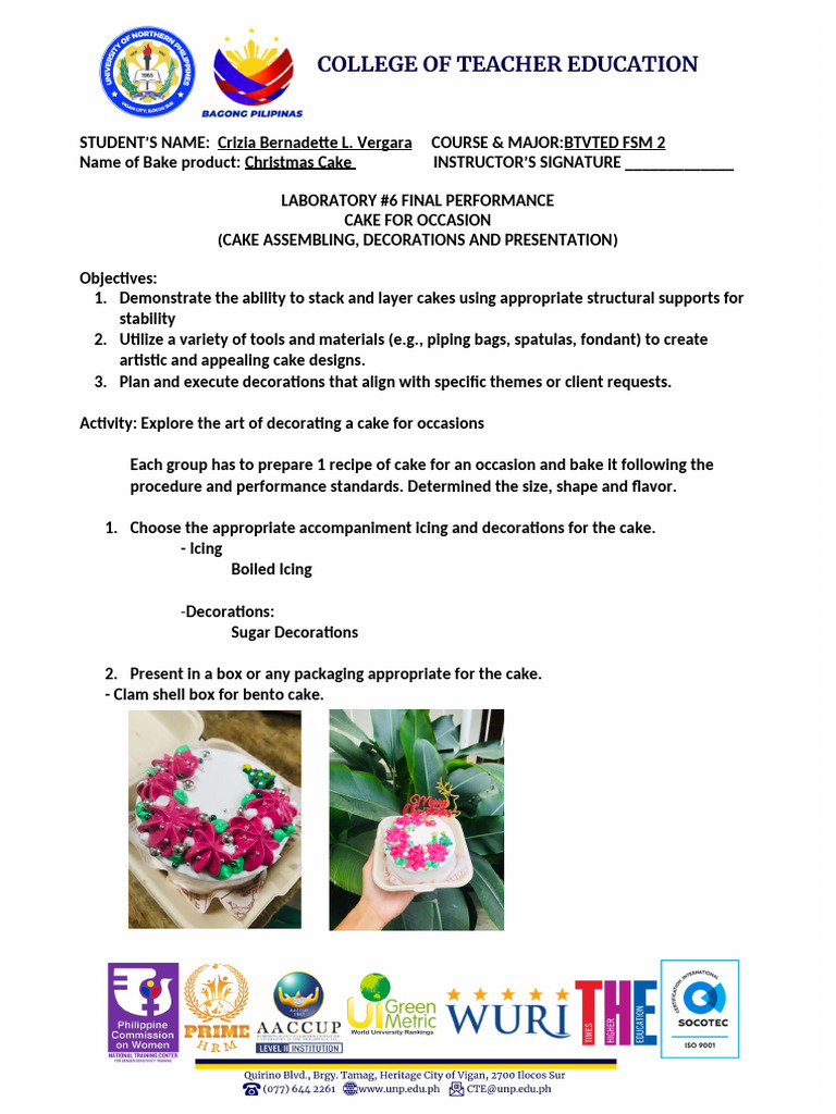Laboratory 6 Final Performance | PDF | Cakes | Icing (Food)