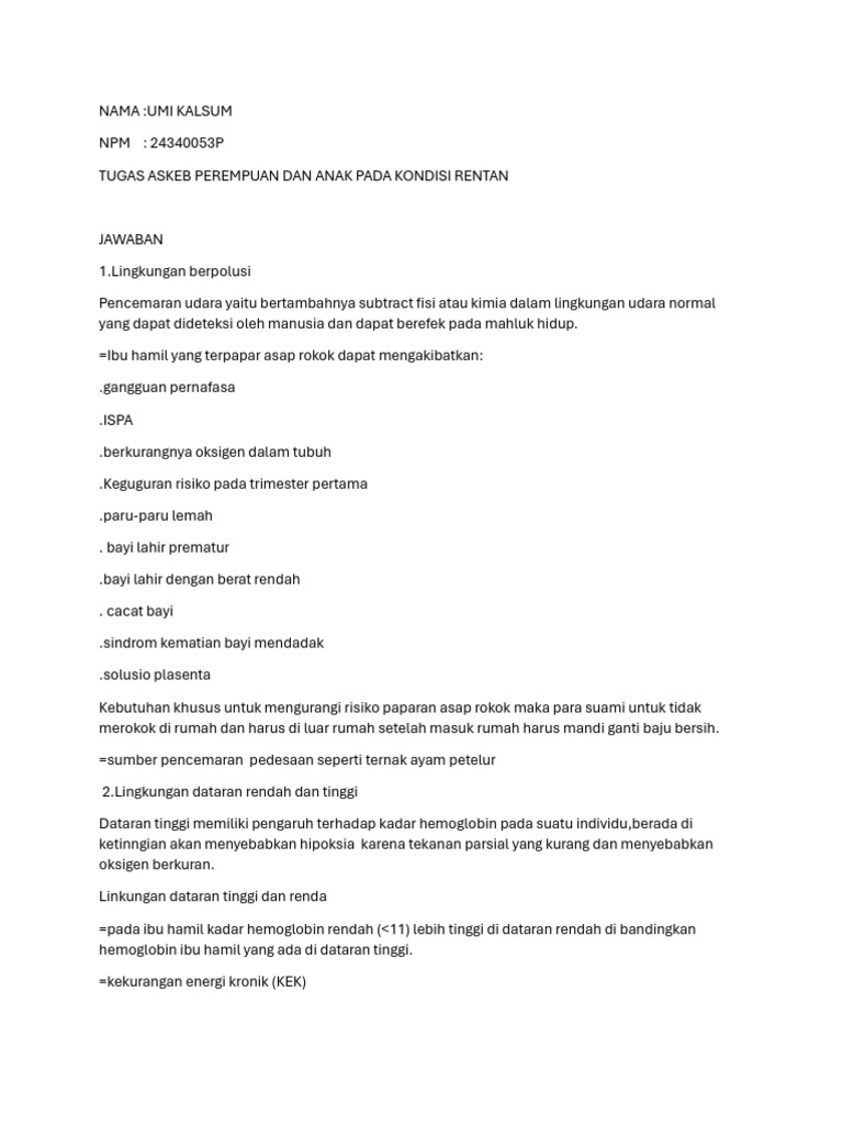 42-UMI KALSUM -NPM 24340053-TUGAS ASKEB PEREMPUAN DAN ANAK PADA KONDISI RENTAN | PDF