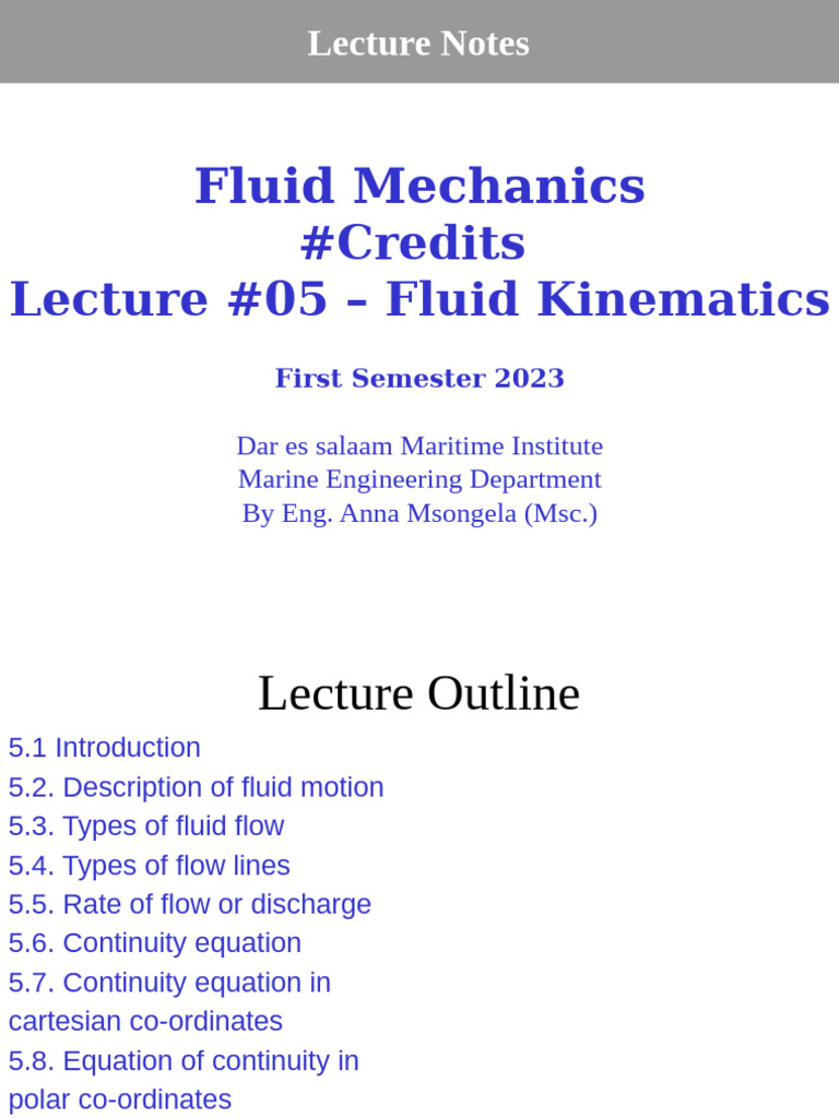 Lecture 05 - Fluid Kinematics | PDF | Fluid Dynamics | Acceleration