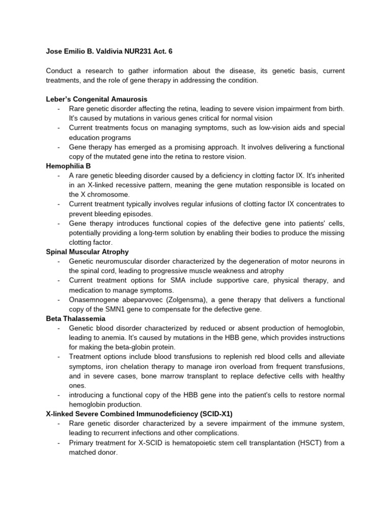 Act6 Biochem JoseEmilioValdivia NUR231 | PDF | Gene Therapy | Genetic Disorder