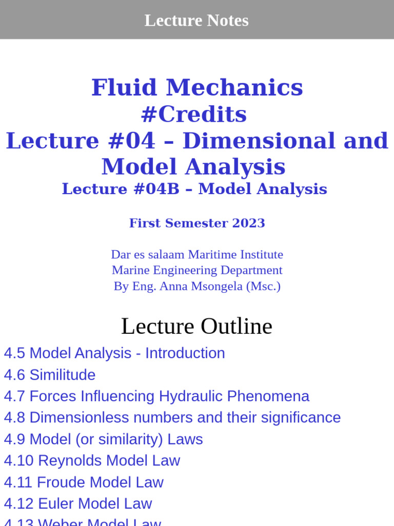 Lecture 4B - Model Analysis | PDF | Fluid Dynamics | Reynolds Number