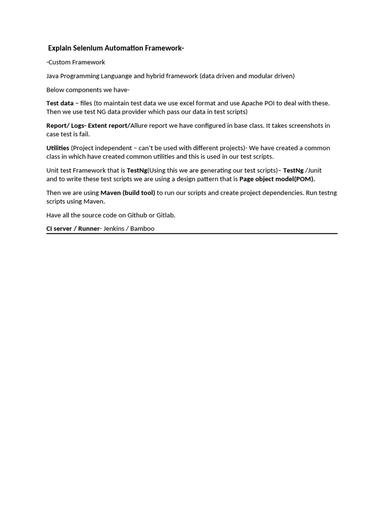 Explain Selenium Automation Framework | PDF