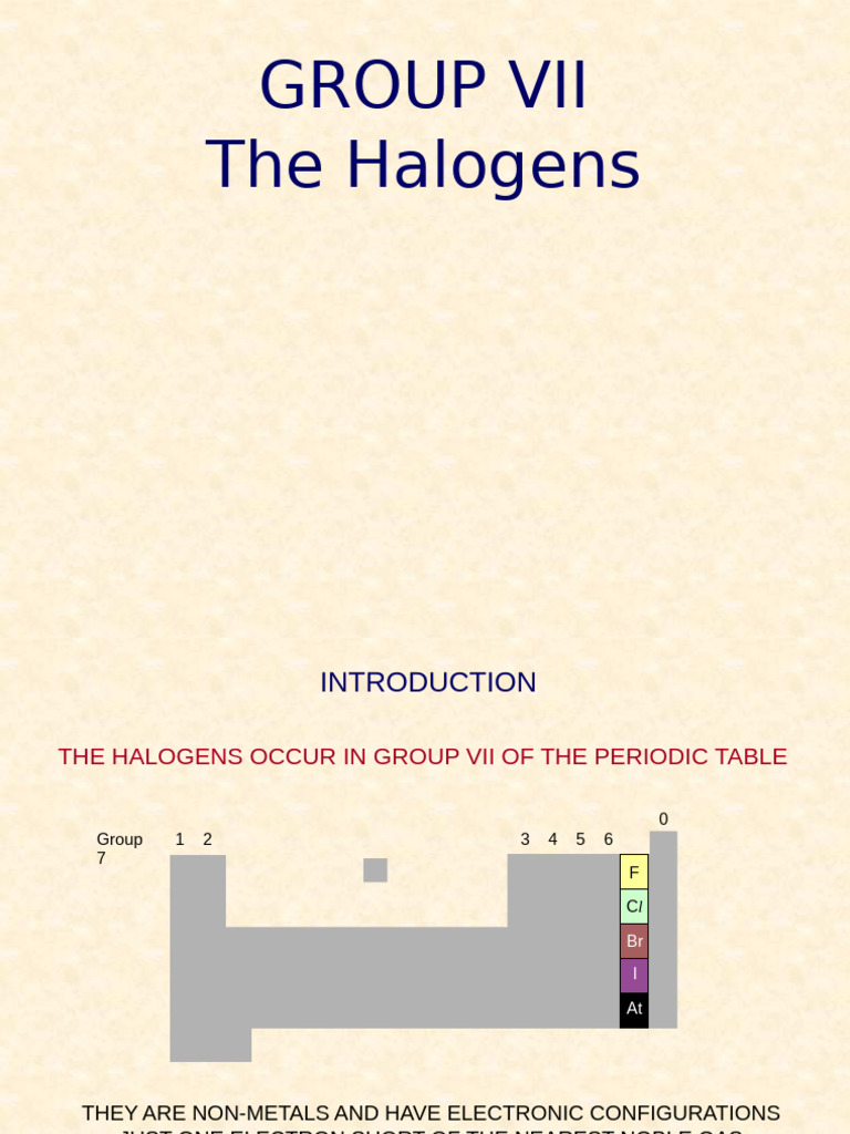 Halogens: Group VII Properties & Reactions | PDF | Chlorine | Ion