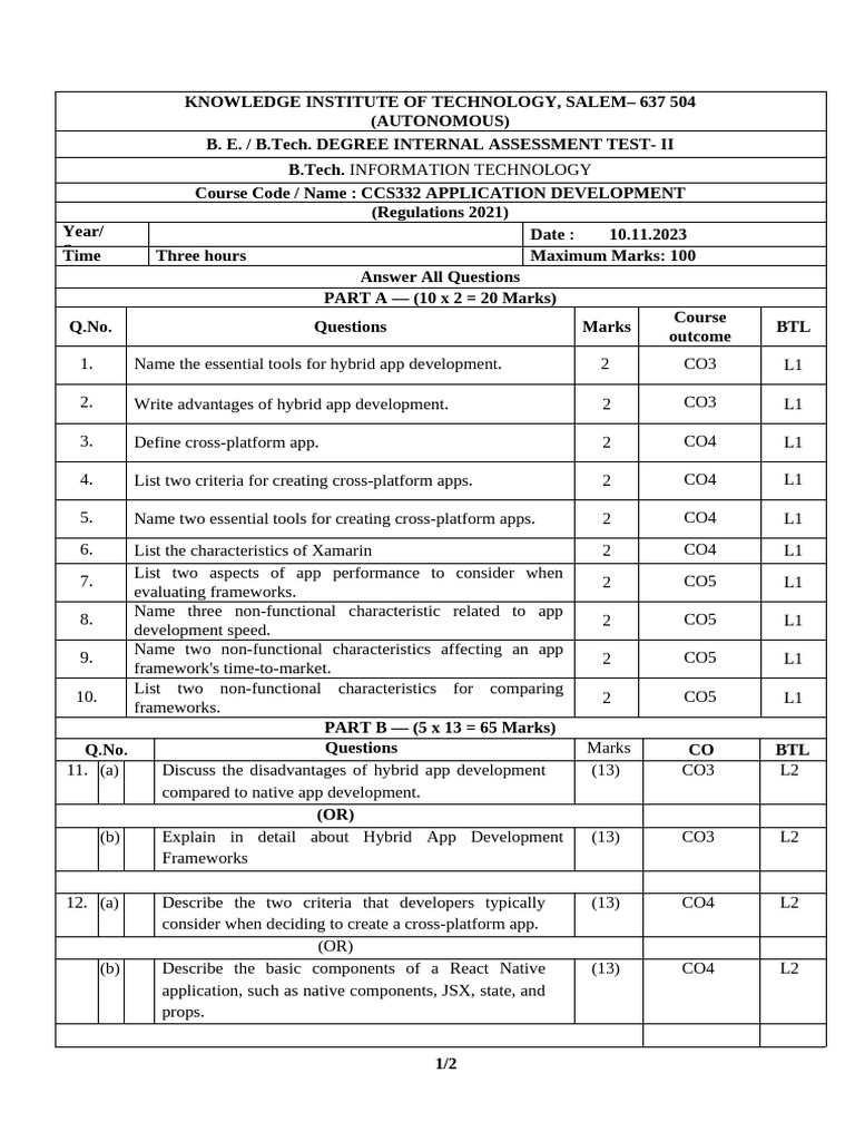 IAT-II QP Template 3 RD SEM | PDF | Mobile App | Computing
