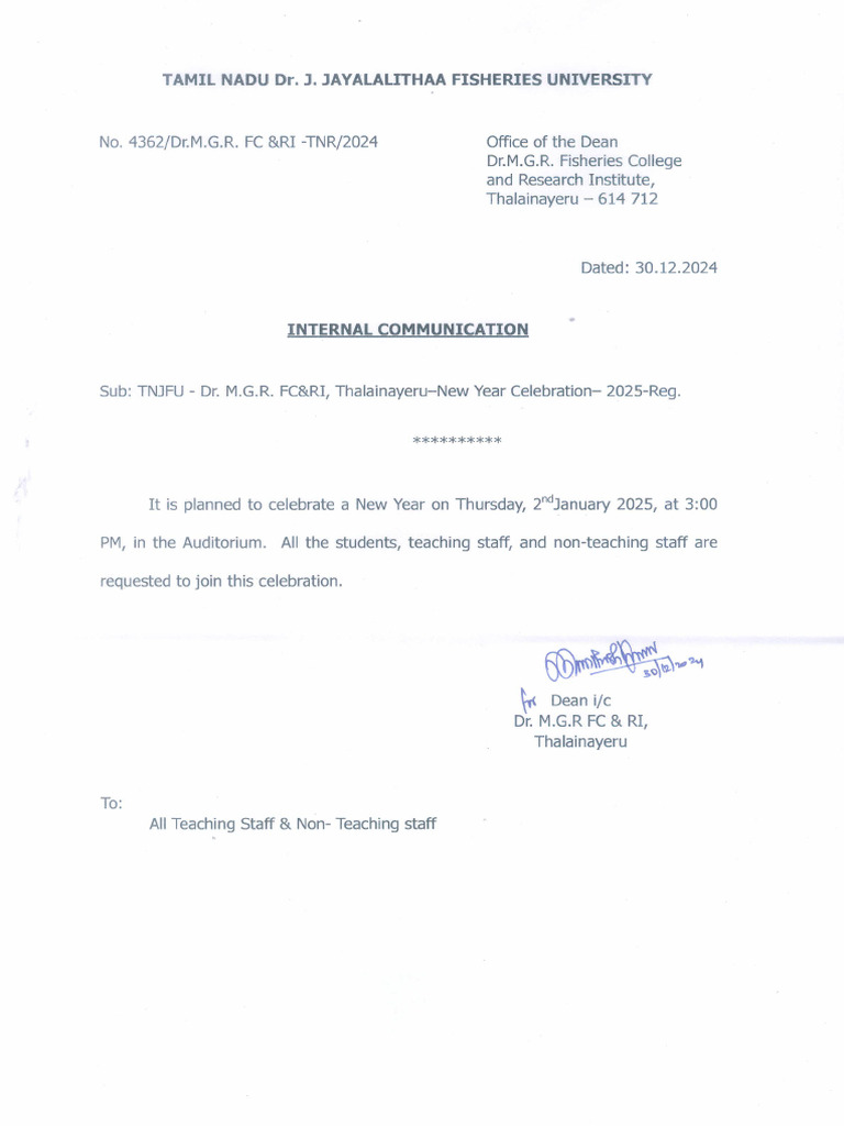 Dr. MGR FC&RI, TNR - New Year Celebration 2025 | PDF