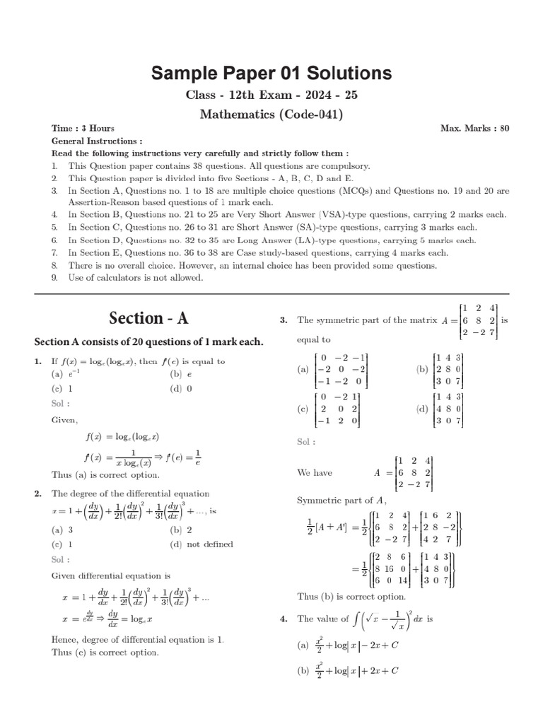 SAMPLA PEAPER - 1(Sol) | PDF