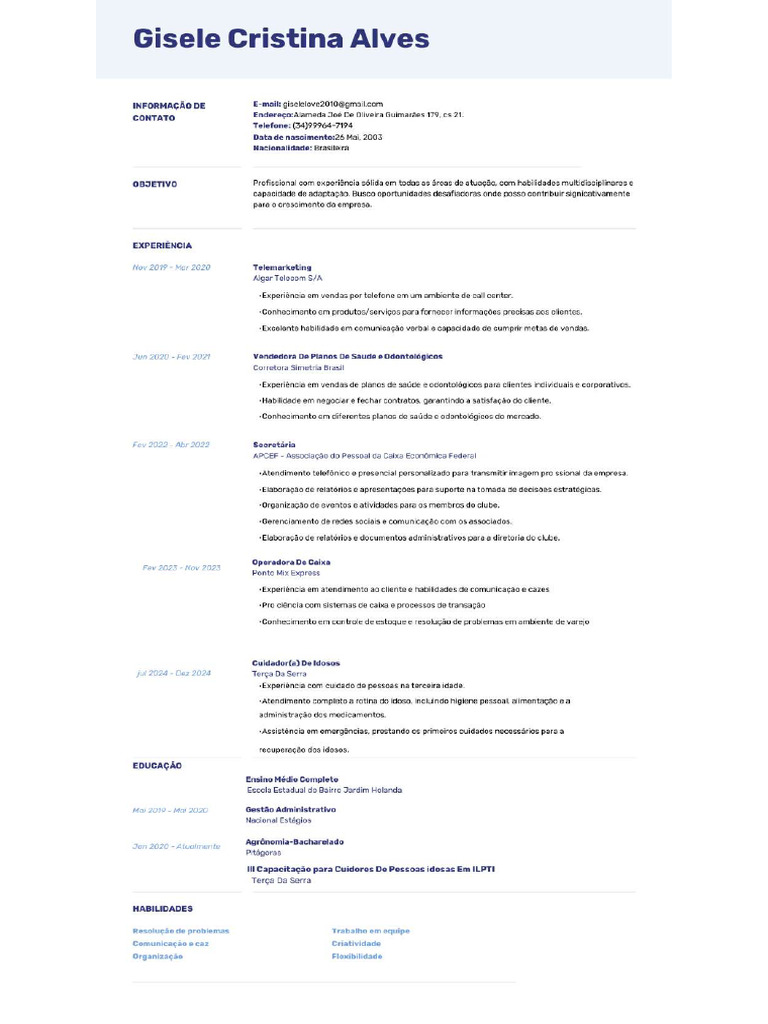 Curriculo Gisele 2025 | PDF