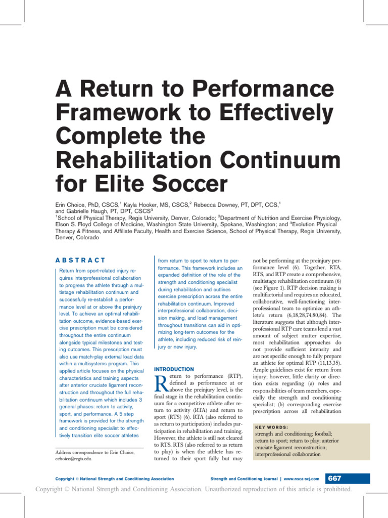A Return To Performance Framework To Effectively Complete The ...