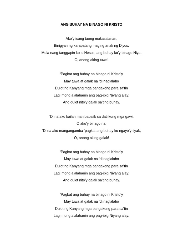 Ang Buhay Na Binago Ni Kristo Lyrics | PDF