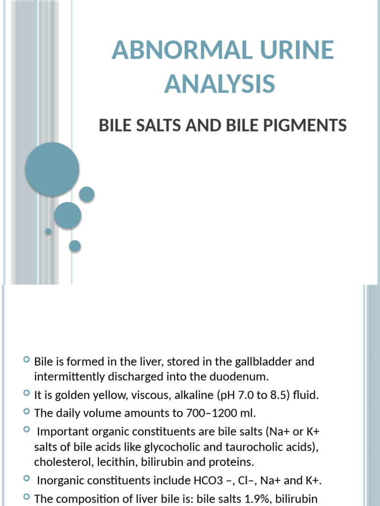 ABNORMAL URINE ANALYSIS - Bile Salts and Pigments | PDF | Bile ...
