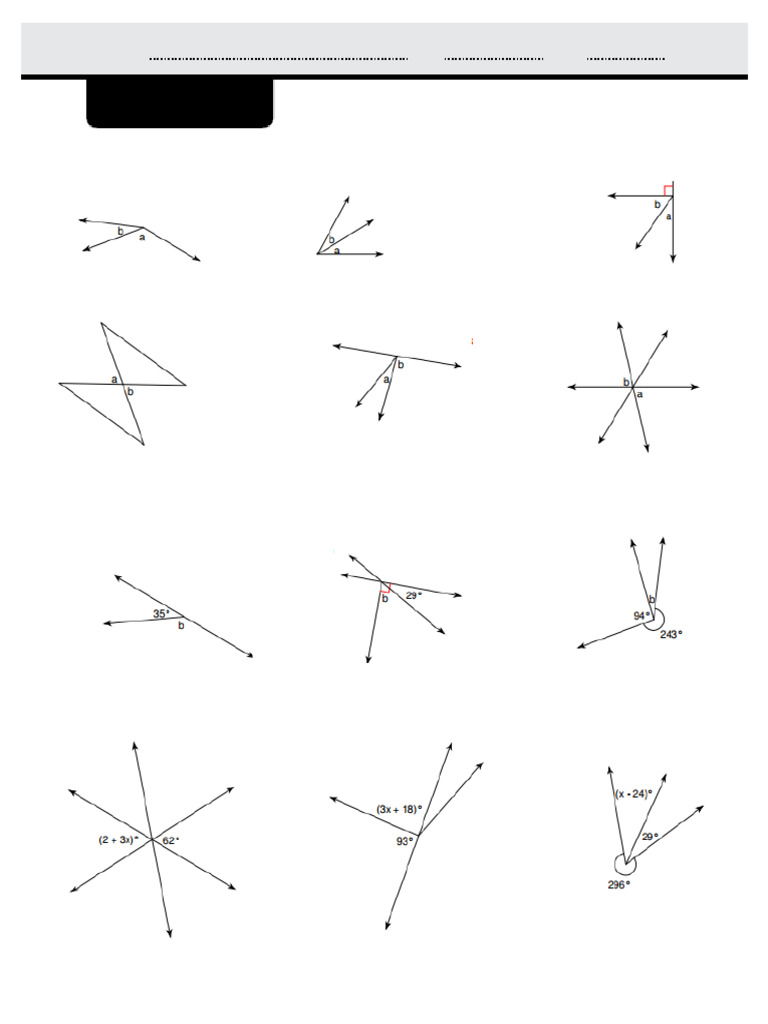 Angle Relationships Practice Worksheet | PDF | Angle | Geometry