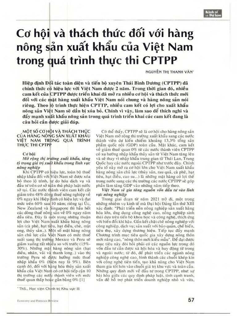 và đối với hàng xuât Nam quá trình thi Cptpp: hội thách thức nông sản khẩu của Việt trong thực | PDF
