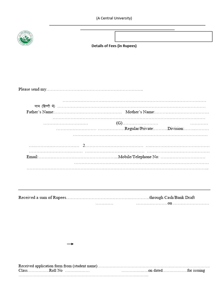 Application Form For Obtaining Degree, Migration and Transcript Etc ...