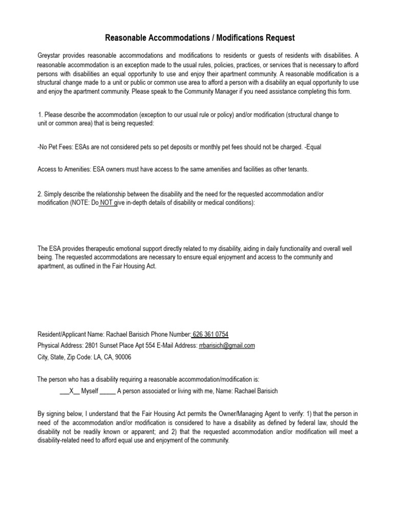 Reasonable Accommodation Request Form | PDF | Disability | Justice