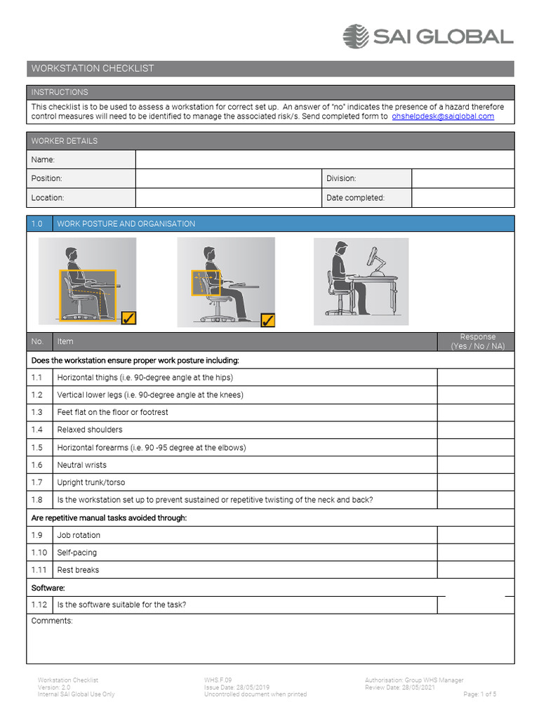 Workstation Checklist | PDF | Chair | Computer Keyboard