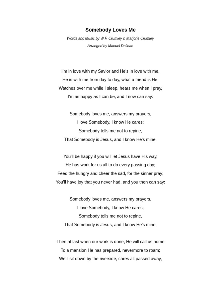 Somebody Loves Me Lyrics | PDF