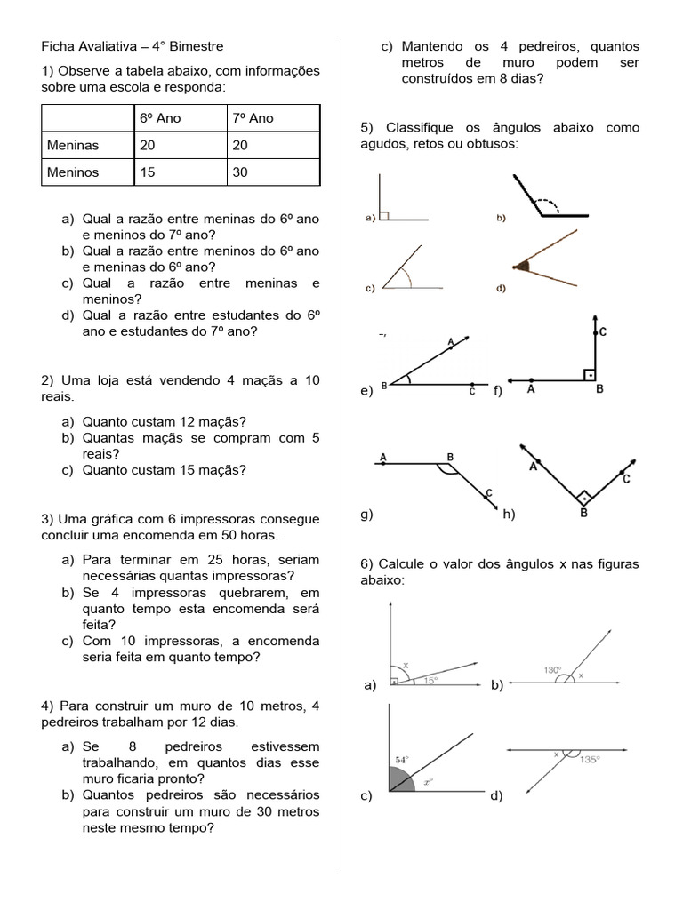 Ficha Avaliativa - 4° Bimestre 7C | PDF | Triângulo