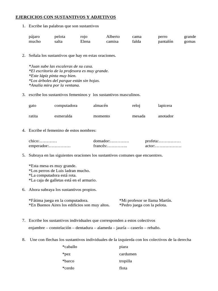 ejercicios-con-sustantivos-y-adjetivos | PDF | Sustantivo