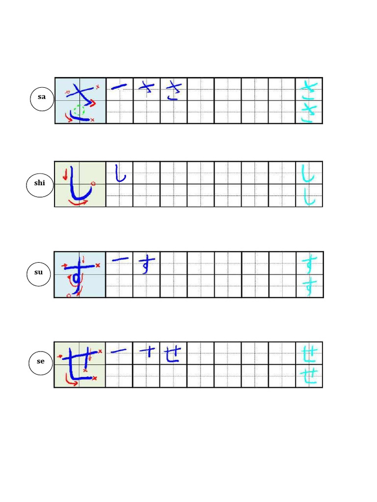 3 - Hiragana Writing SA SHI SU SE SO | PDF