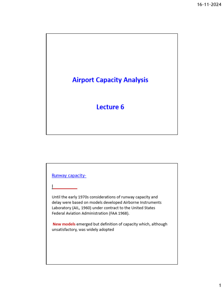 APD Lecture6 Runway Capacity 14102024 | PDF | Air Traffic Control | Airport