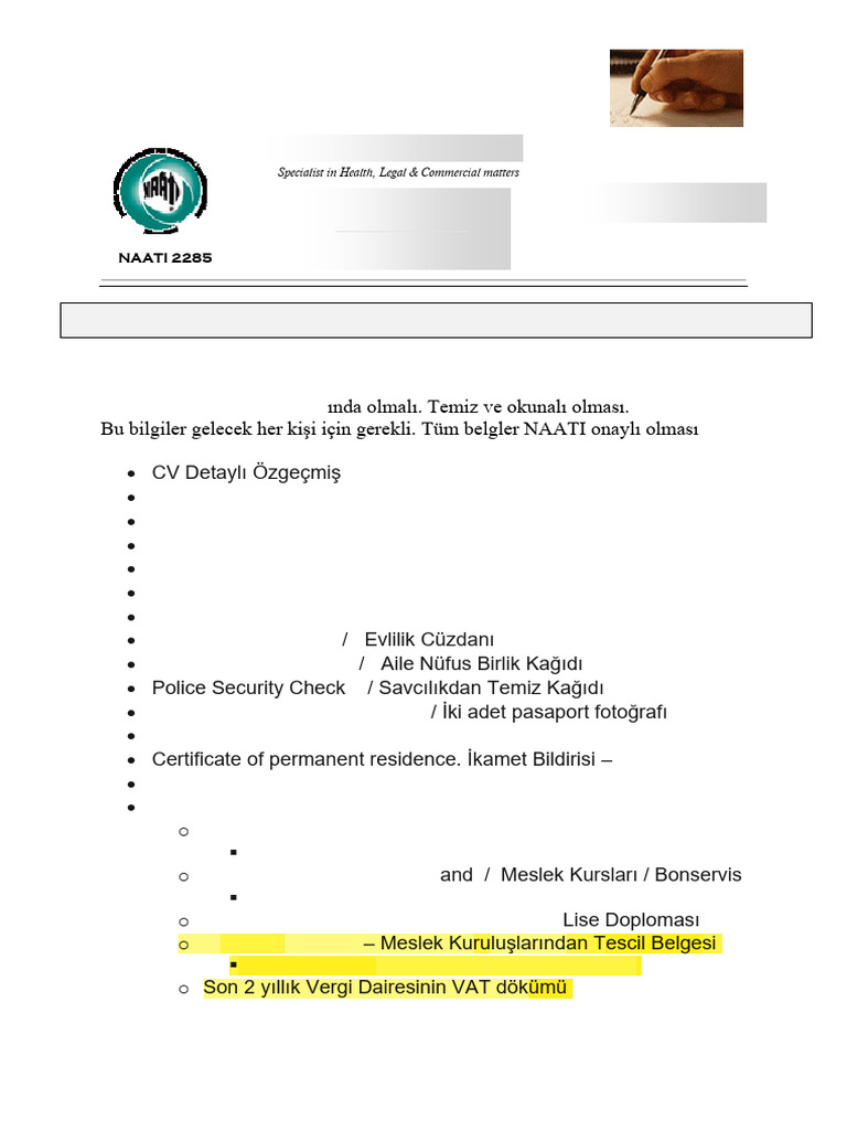 1document Check List For All Visa Application in Turkish | PDF