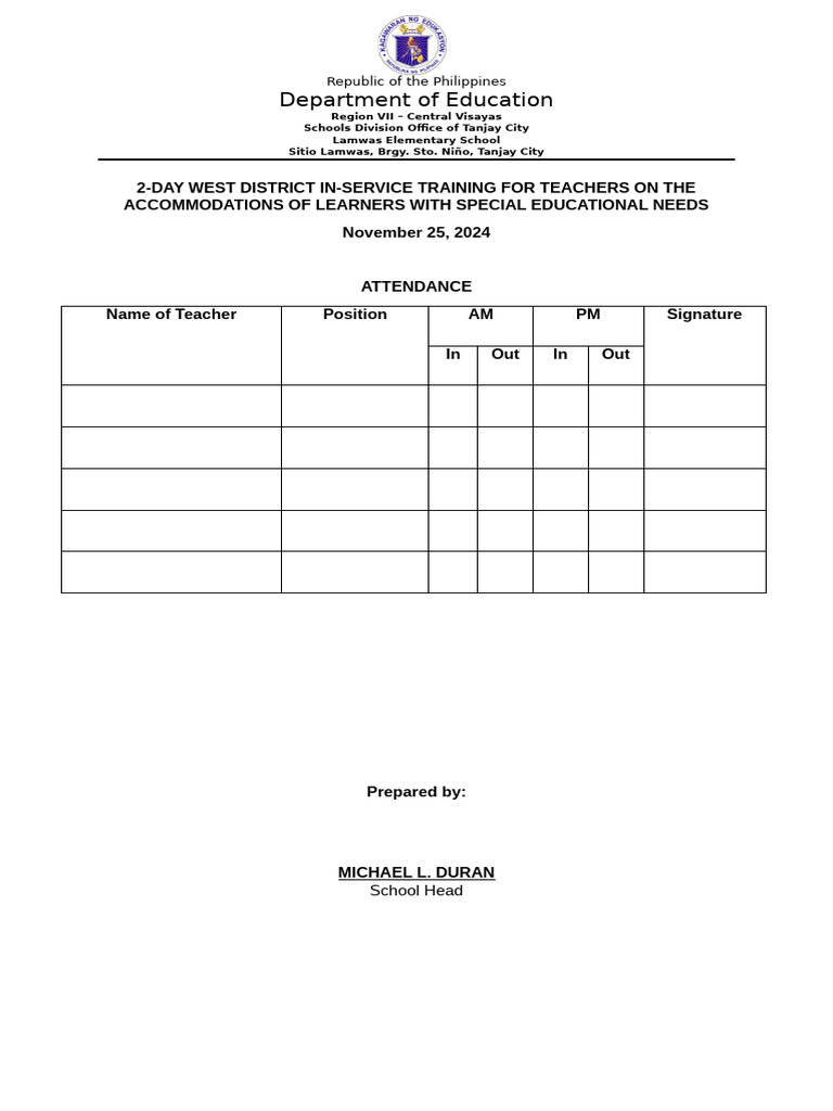 ATTENDANCE INSET For LIQUIDATION PER SCHOOL | PDF | Government Related ...