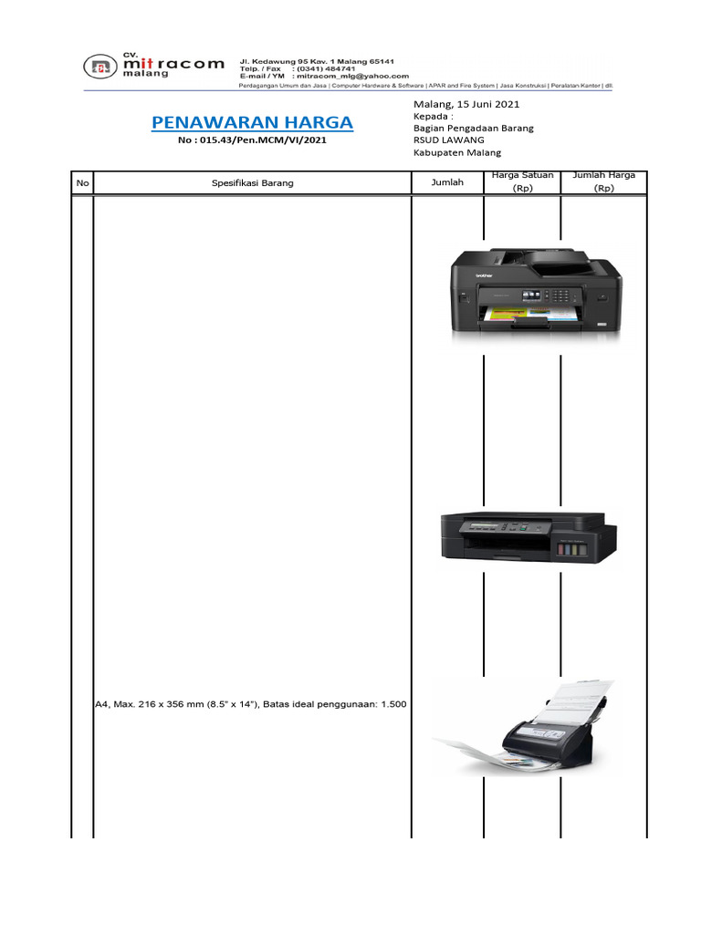 2021 Penawaran Printer - Rsud Lawang 160621 | PDF | Image Scanner | Printer (Computing)