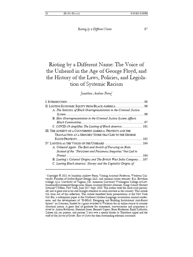 Rioting by A Different Name - The Voice of The Unheard in The Age of George Floyd, and The ...