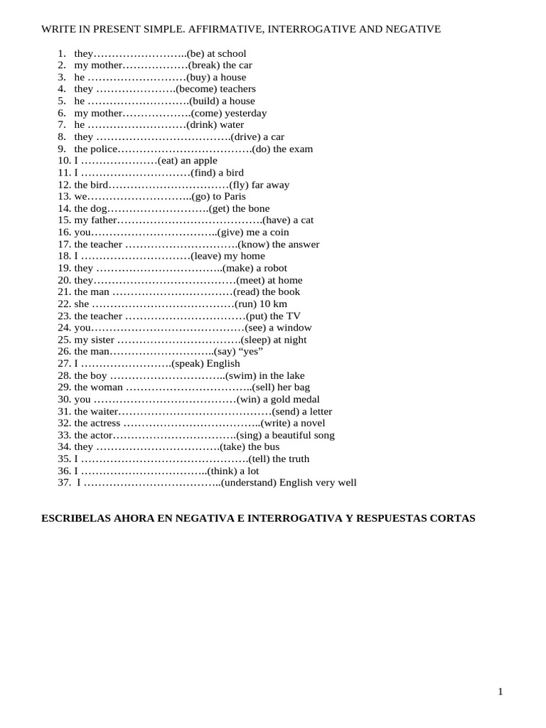 Write in Presente Simple Continuous | PDF