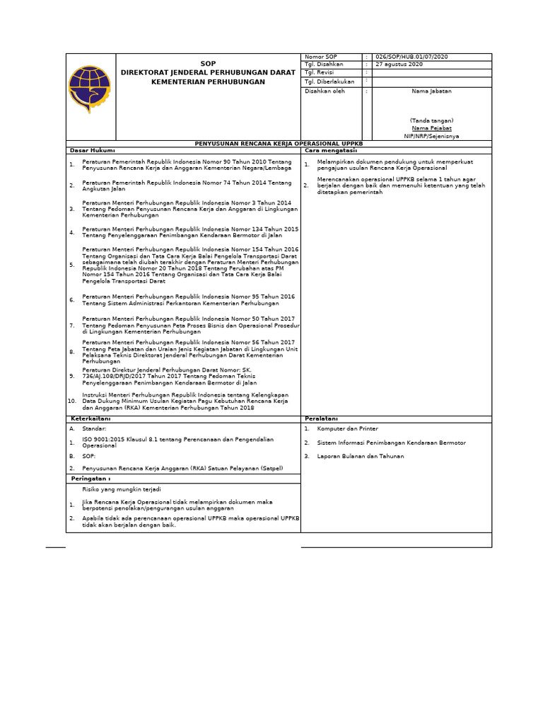 UPPKB 26. SOP Penyusunan Rencana Kerja Operasional UPPKB Rev-18-21 | PDF