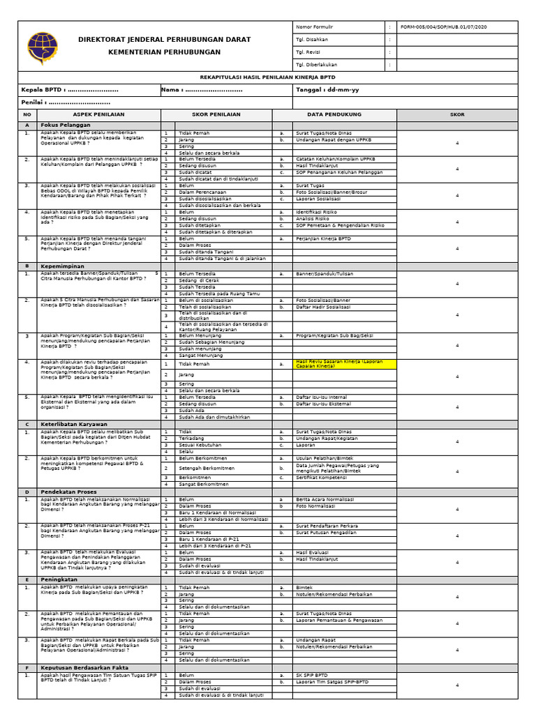 (SMM 04). Formulir Penilaian Kinerja Rev. (23-12-21) | PDF