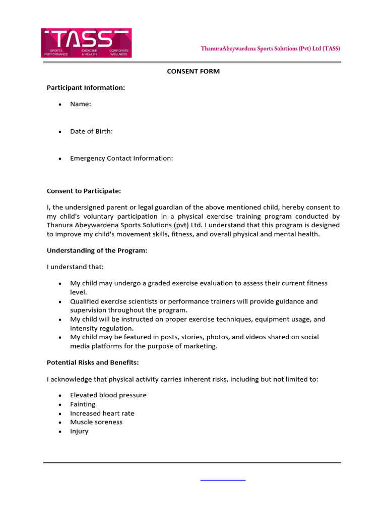Consent Form FMS & ProD | PDF | Physical Fitness | Clinical Medicine