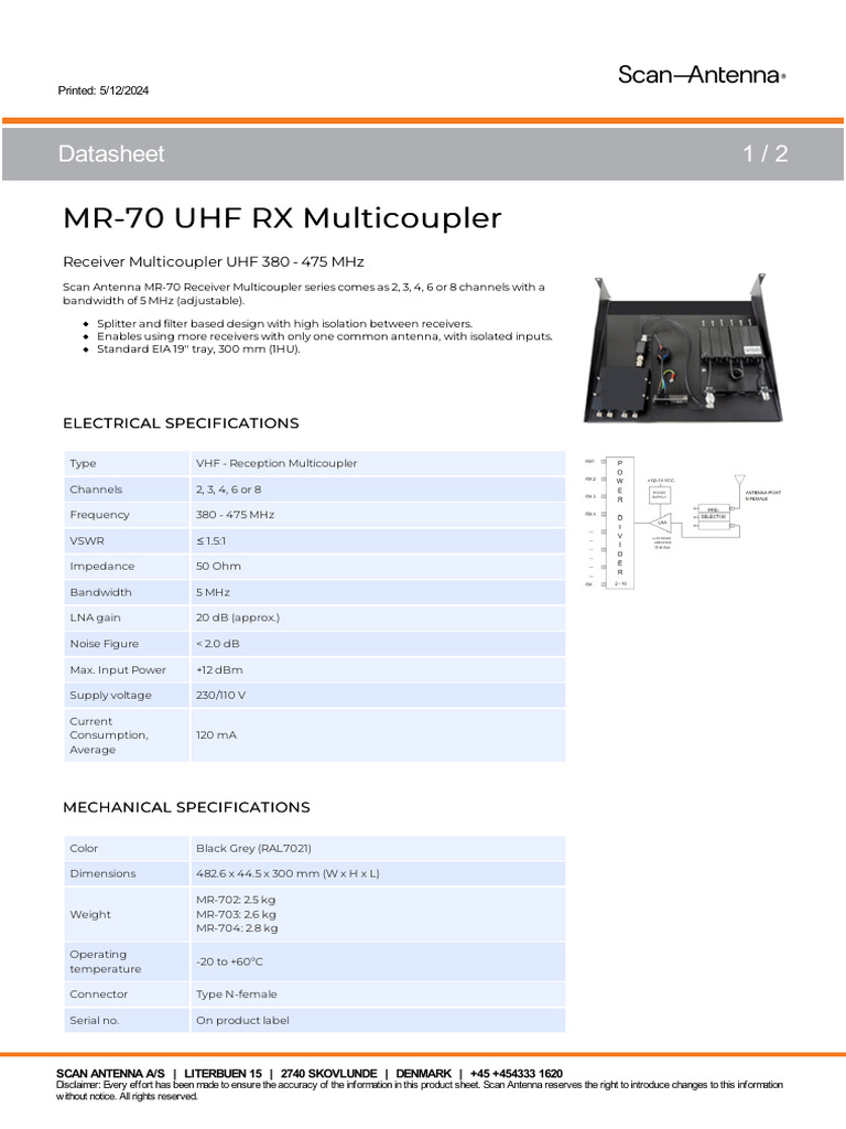05 Scan MR-70 Uhf RX Multicoupler | PDF | Ultra High Frequency ...
