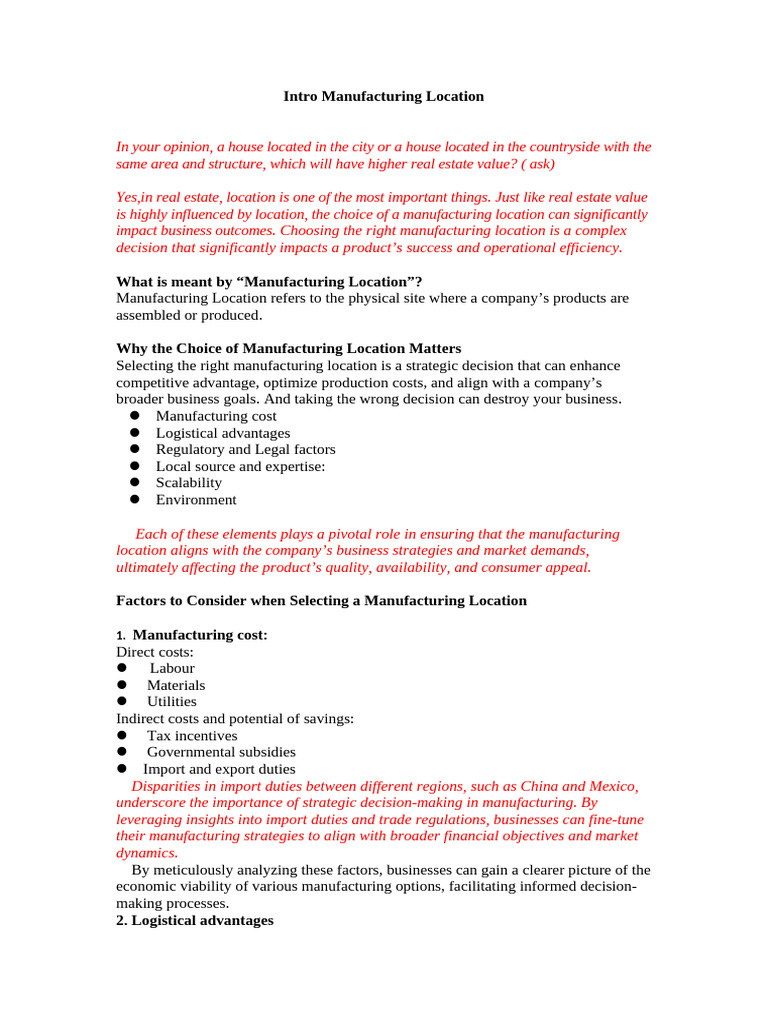 Intro Manufacturing Location 3 | PDF | Supply Chain | Sustainability