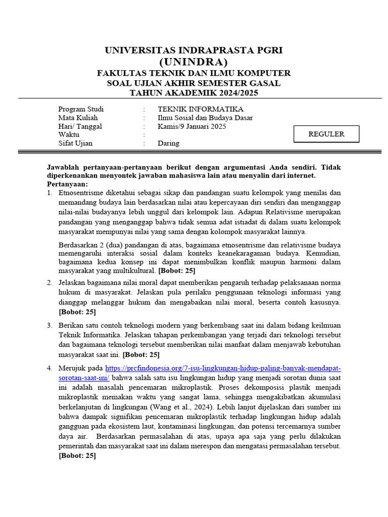 UAS ISBD - Reguler Pagi - 2025 | PDF