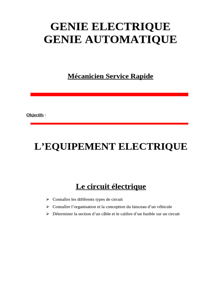 Circuit Électrique Automobile Simplifié | PDF | Électricité | Véhicules
