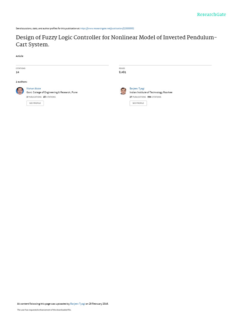 Design of Fuzzy Logic Controller For Nonlinear Mod | PDF | Control Theory | Fuzzy Logic