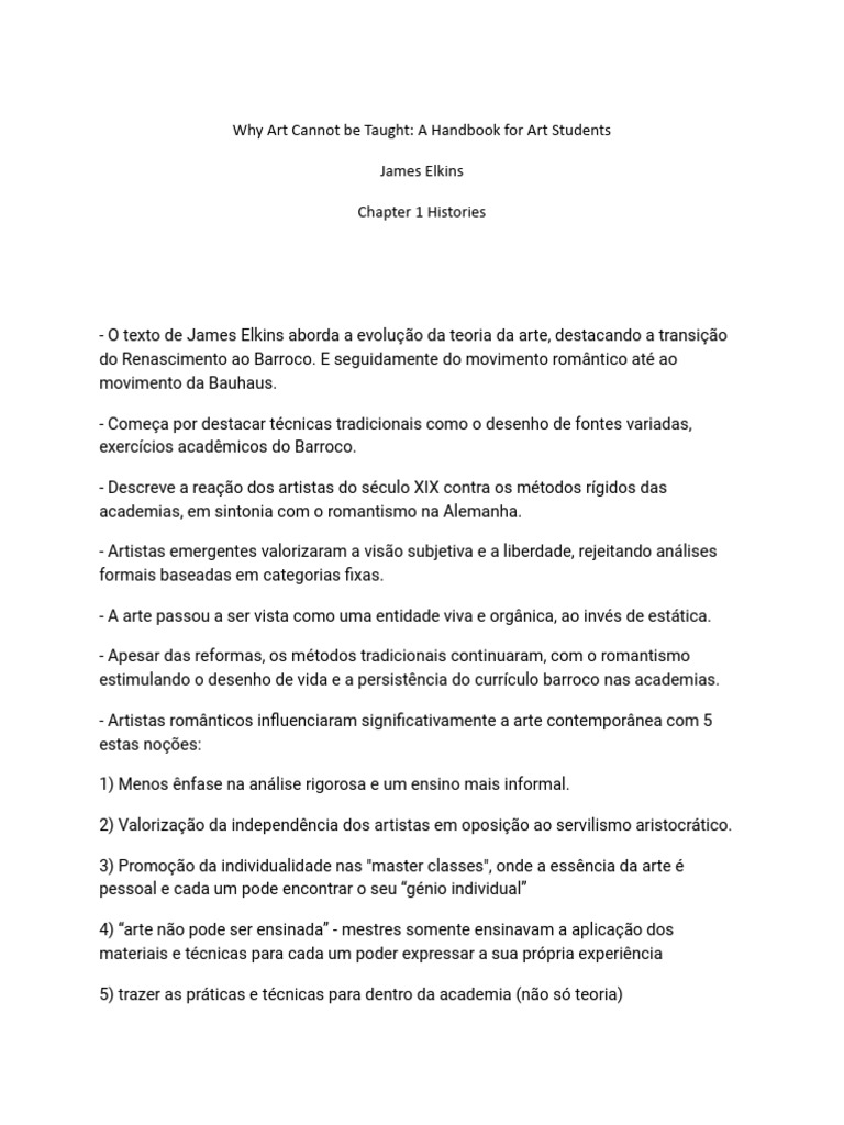 Why Art Cannot Be Taught - Chapter 1 Histories - James Elkins | PDF ...