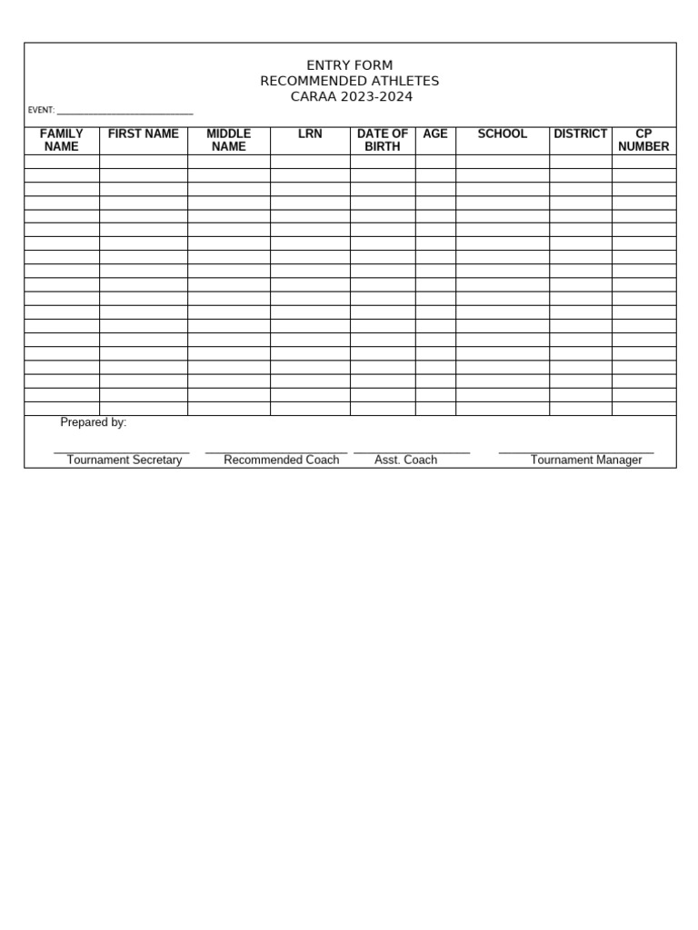 Entry Form Tournament | PDF