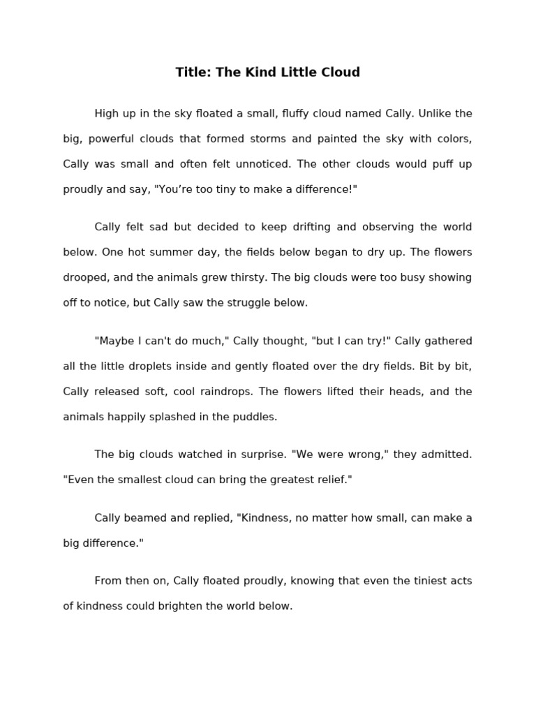 Short Story - The Kind Little Cloud | PDF