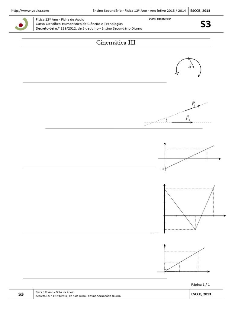 Ficha Apoio Nº3 Cinematica III NAO | PDF | Velocidade | Cinemática