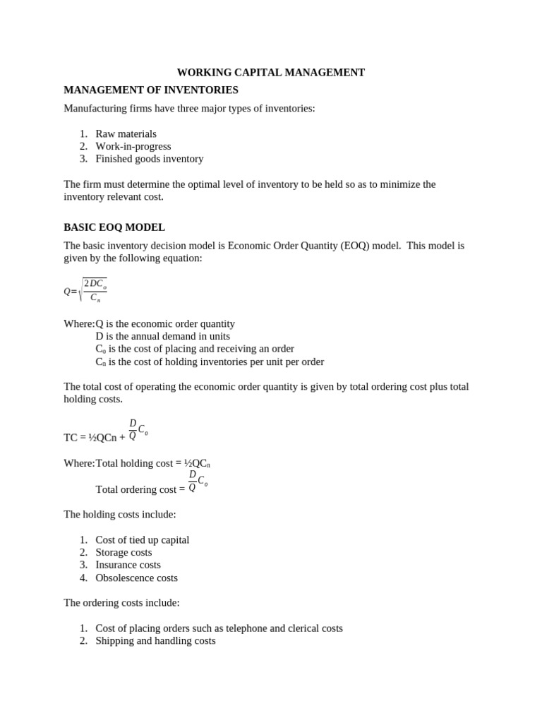 WORKING CAPITAL MANAGEMENT Student | PDF | Discounting | Credit