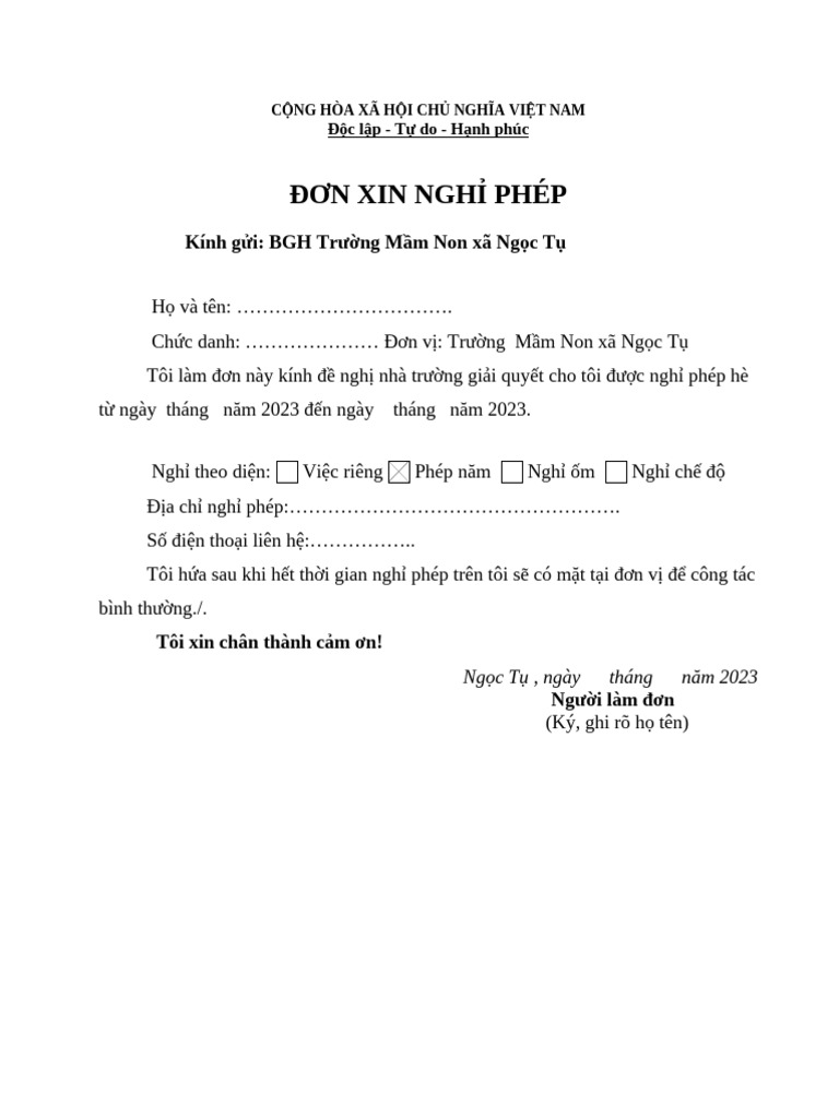 Don Xin Nghi Phep 2023 | PDF