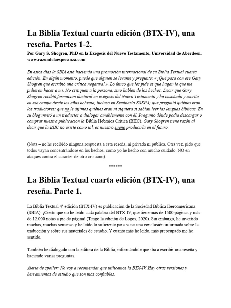 BTX IV Una Resena Por Gary S. Shogren | PDF | Septuaginta | Traducciones